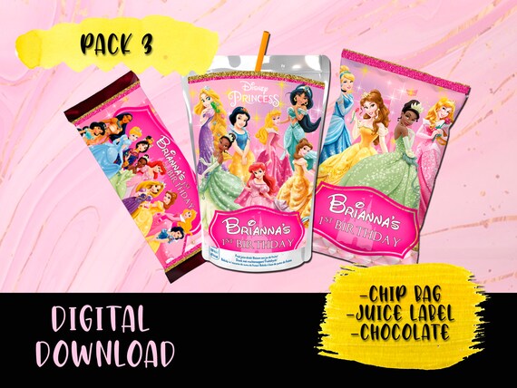 Princess Disney Birthday Party Pack Chip Bag Candy Bar - Etsy