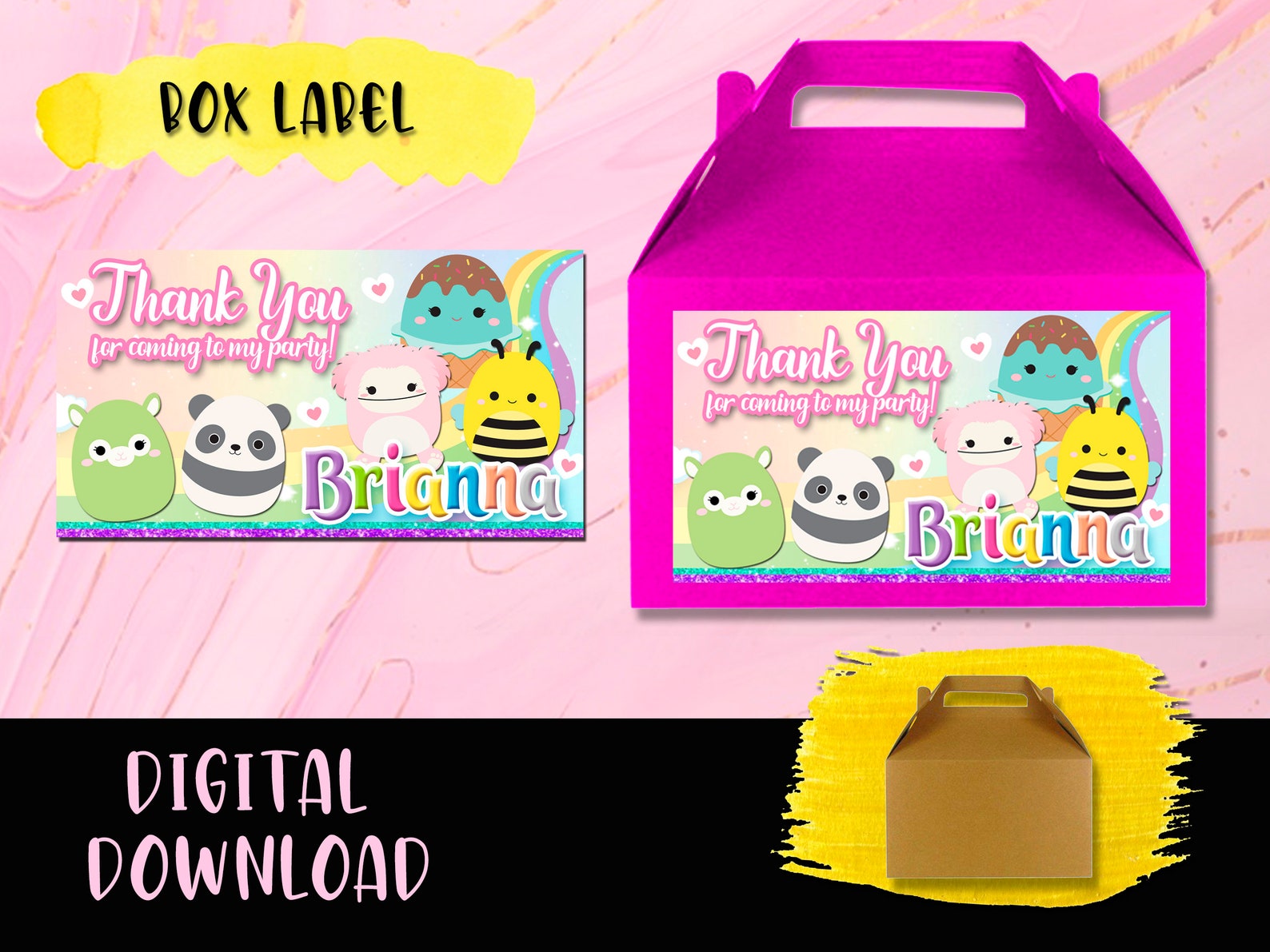 SQUISHMALLOW Box Label Birthday Party Gable Box gift Bag - Etsy