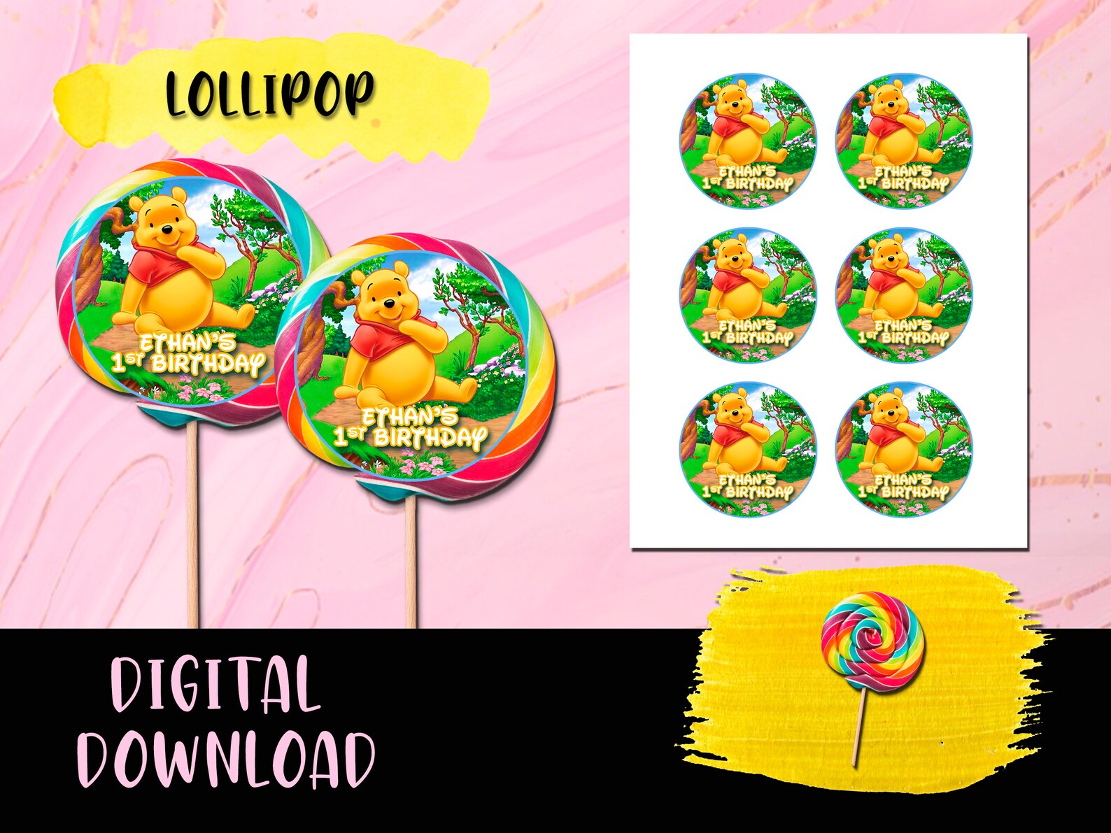 Winnie the Pooh Birthday Party Pack Chip Bag Lollipop - Etsy