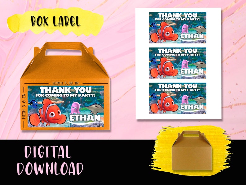 Finding Nemo Box Label Birthday Party- Gable Box - Gift Bag- Labels ...