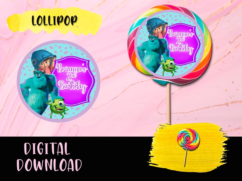Monsters Inc Lollipops Birthday Party Lollipop Labels - Etsy