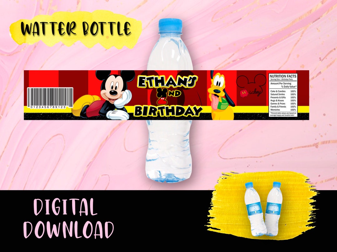 Mickey Mouse Birthday Bottle Label - Watter Bottle Party Pack - Labels ...