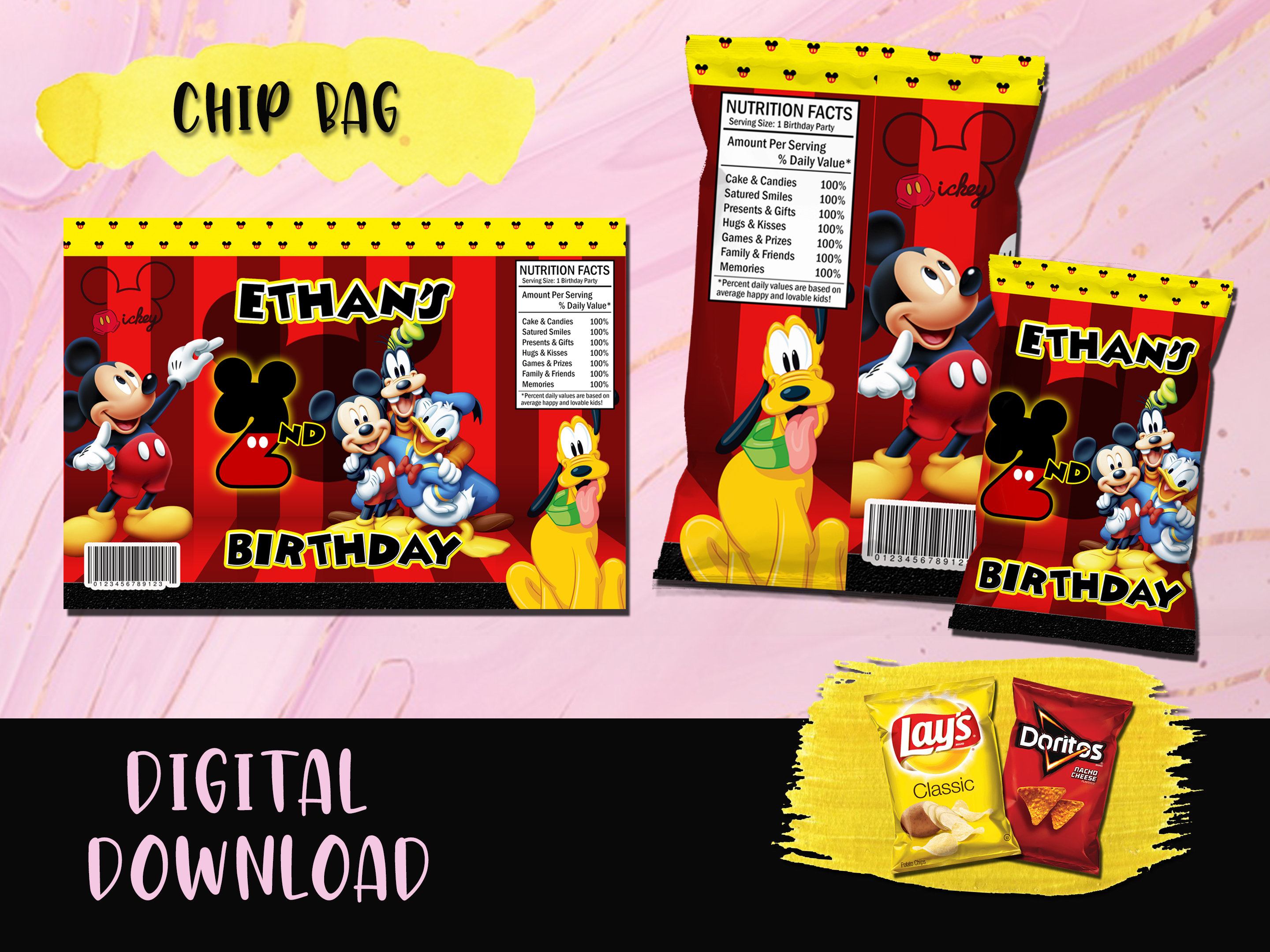 Mickey Mouse Birthday Party Pack Chip Bag Krispies Favor | Etsy