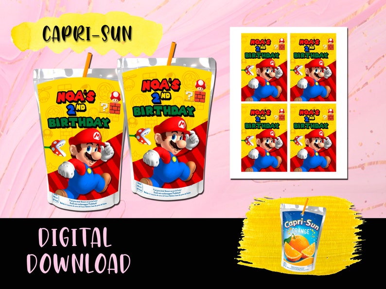 Mario Bros Juice Label Birthday Party Juice Pouch Caprisun Labels ...