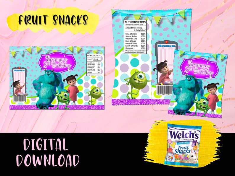 Monsters Inc Fruit Snacks Birthday Party Fruit Snacks - Etsy