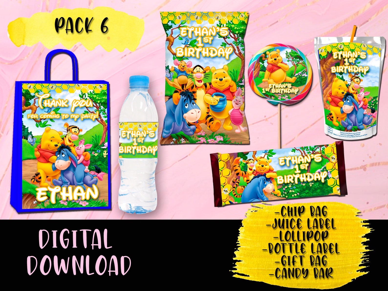 Winnie the Pooh Birthday Party Pack Chip Bag Lollipop - Etsy