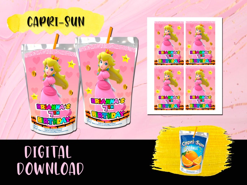 Princess Peach Birthday Juice Label Birthday Party Juice - Etsy