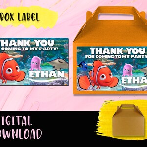 Finding Nemo Box Label Birthday Party- Gable Box - Gift Bag- Labels ...
