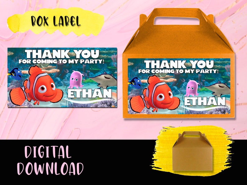 Finding Nemo Box Label Birthday Party- Gable Box - Gift Bag- Labels ...