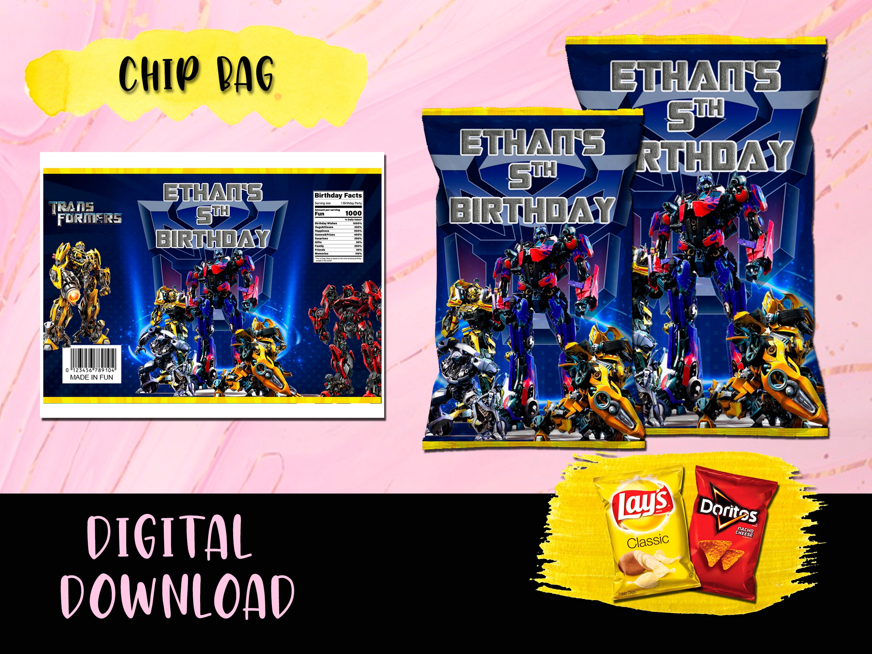 Transformers Chip Bag Birthday Party- Potato Labels - Labels Printable ...