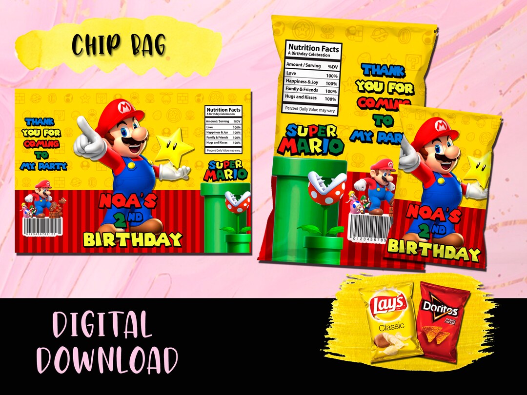 Mario Bros Chip Bag Birthday Party- Potato Labels - Labels Printables ...