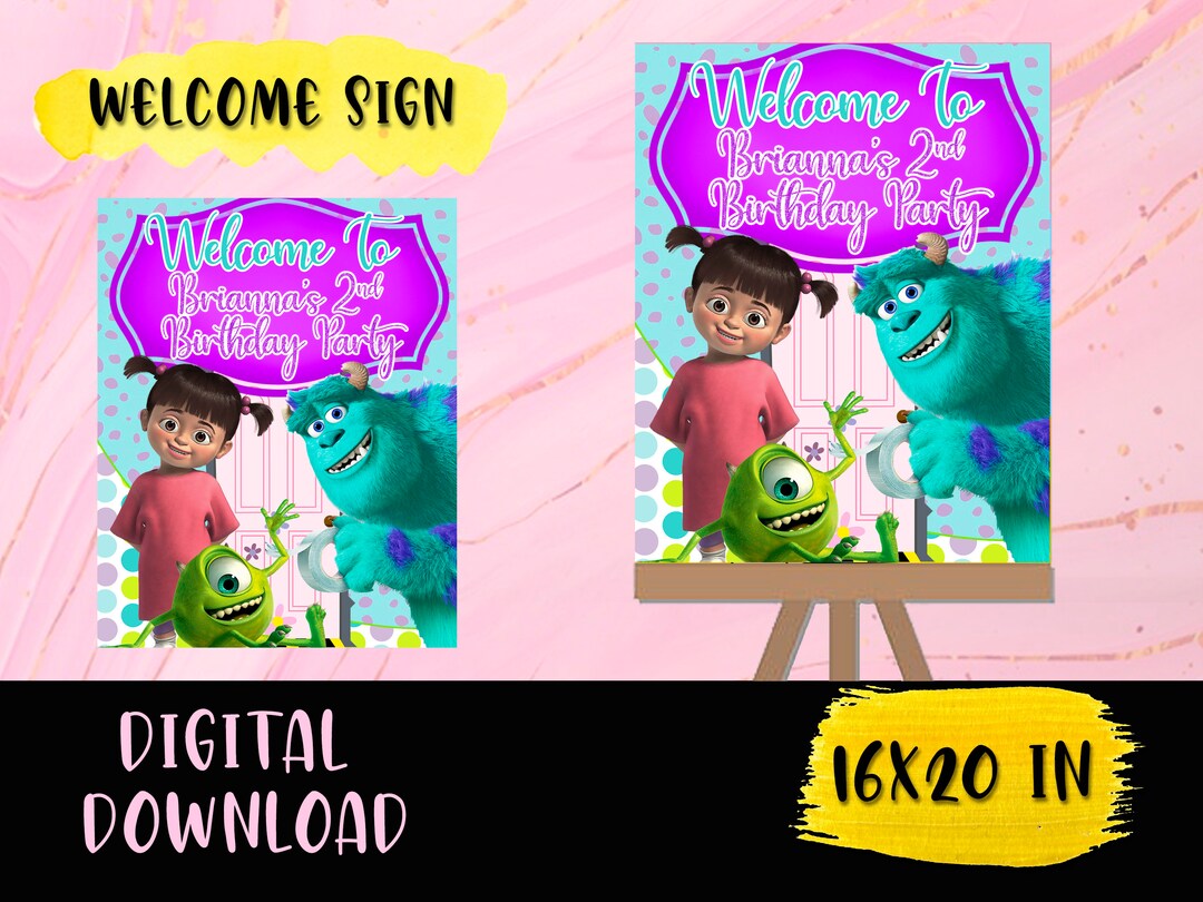 Monsters, Inc Birthday Party - Welcome Sign - Backdrop - Monsters, Inc ...