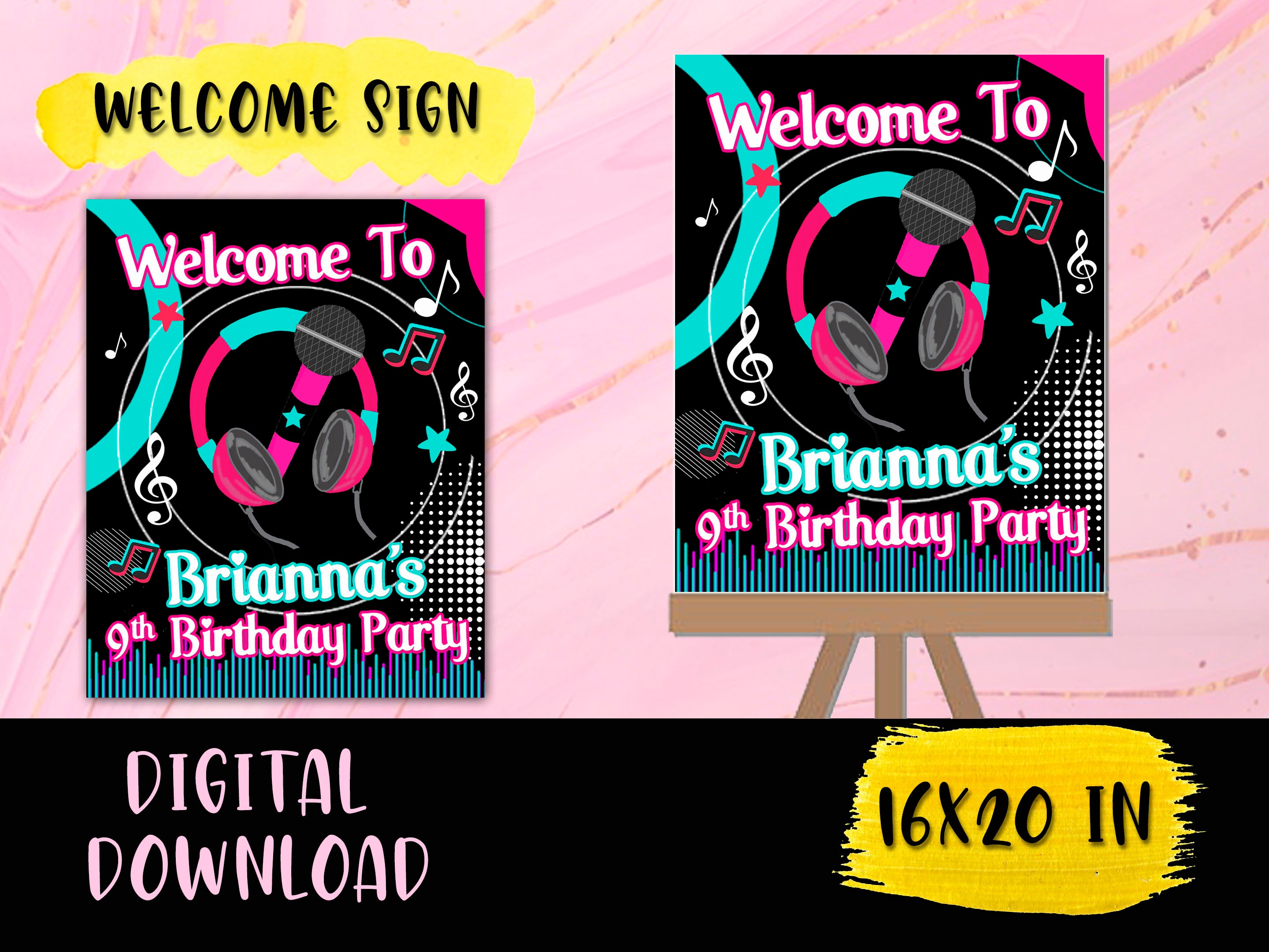 Musical Birthday Party Welcome Sign Backdrop Musical Party DIGITAL ...