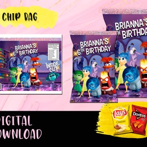 Inside Out Birthday Party Pack - Chip Bag - Lollipop - Favor Bag ...