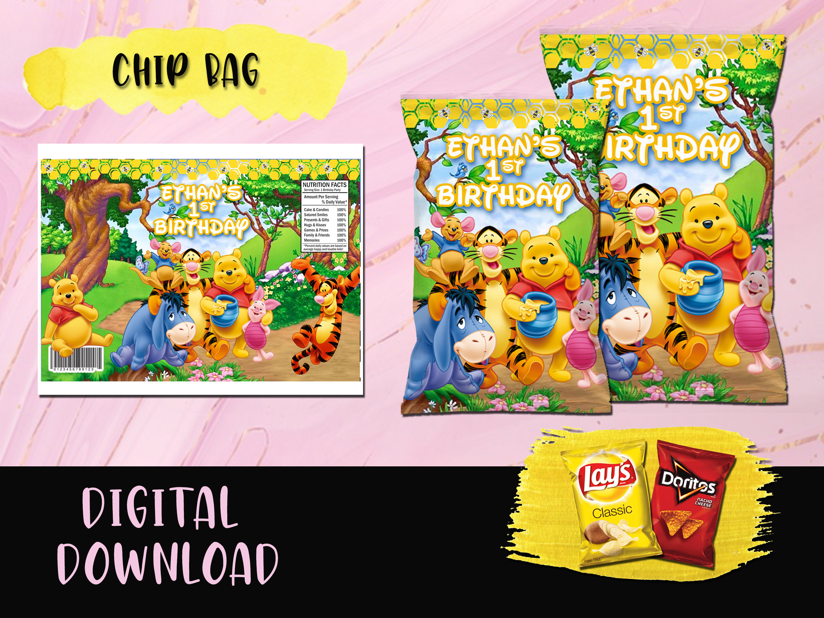 Winnie the Pooh Birthday Party Pack Chip Bag Candy Bar - Etsy