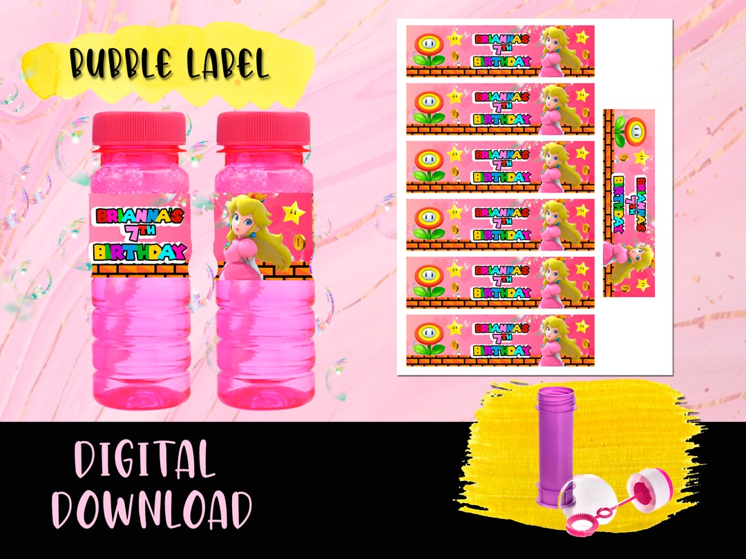 Princess Peach Bubble Label - Watter Bottle Party Pack - Labels ...