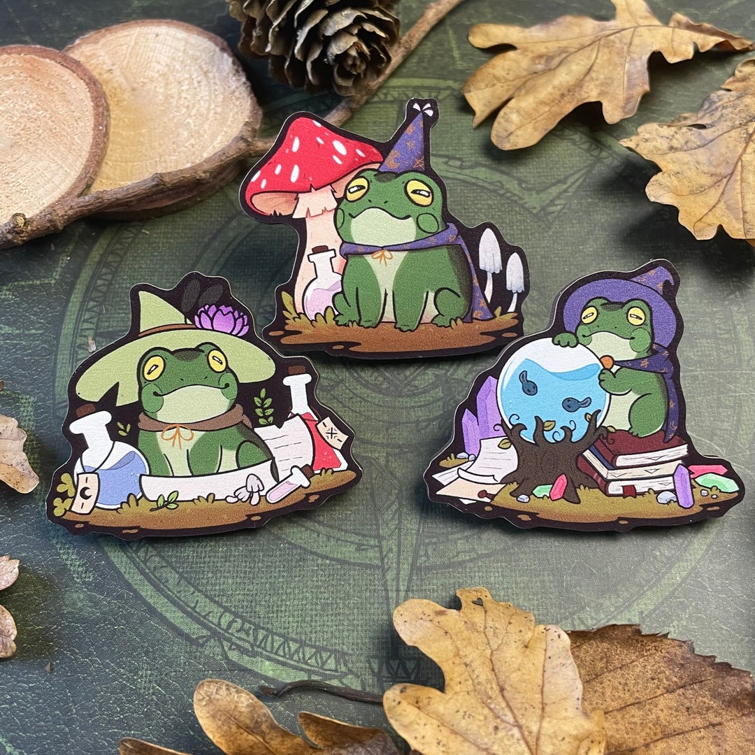 Wizard Frogs Wooden Pins, Witchy Potion Dnd Crystal Mushroom Cute Badge ...