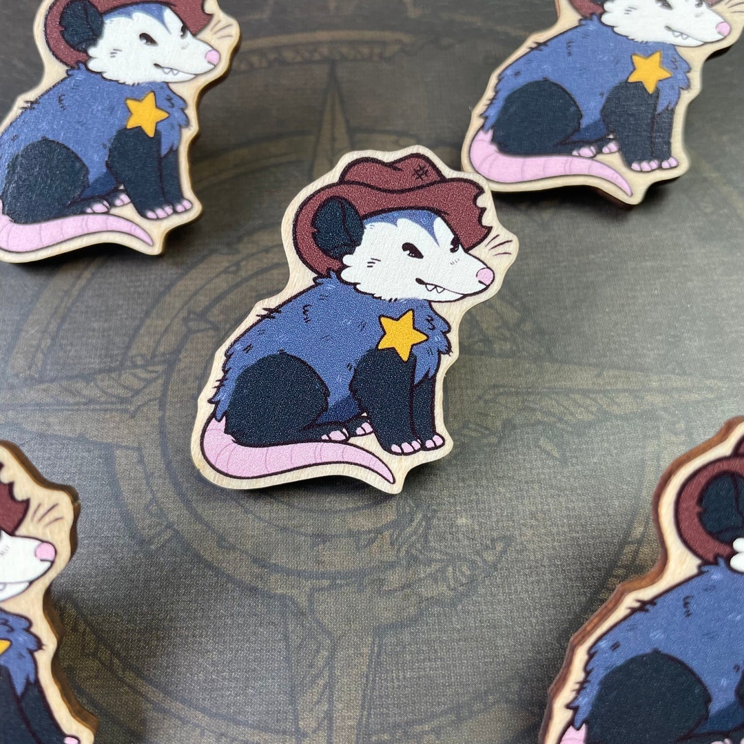 Cowboy Opossum Wooden Pin, Wooden Pin Badge, Bag Accessories, Wooden ...