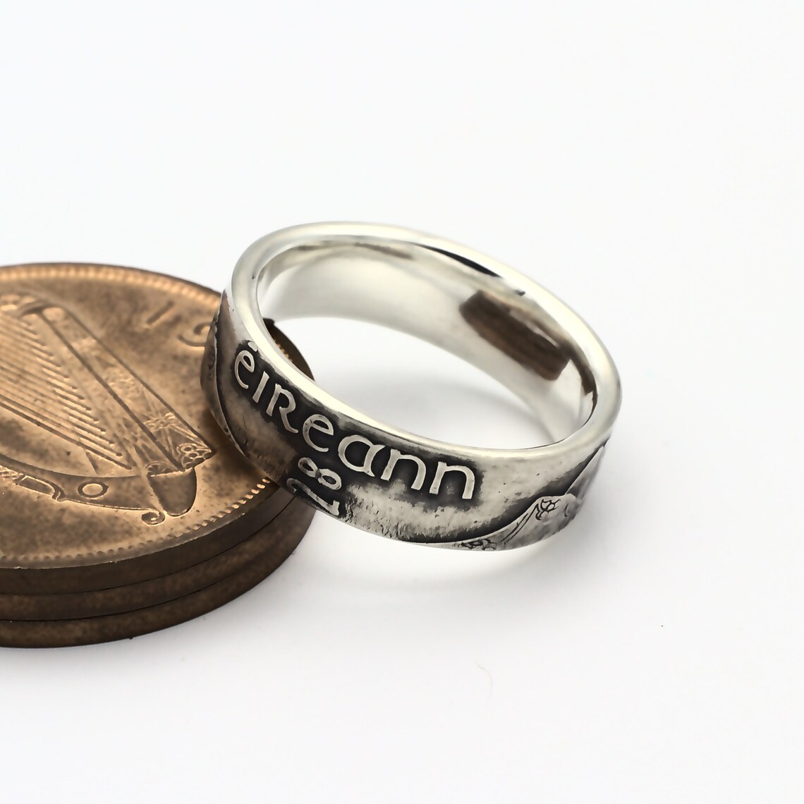 Irish Harp Coin Ring: Celtic Wedding Band, Silver Florin - Etsy