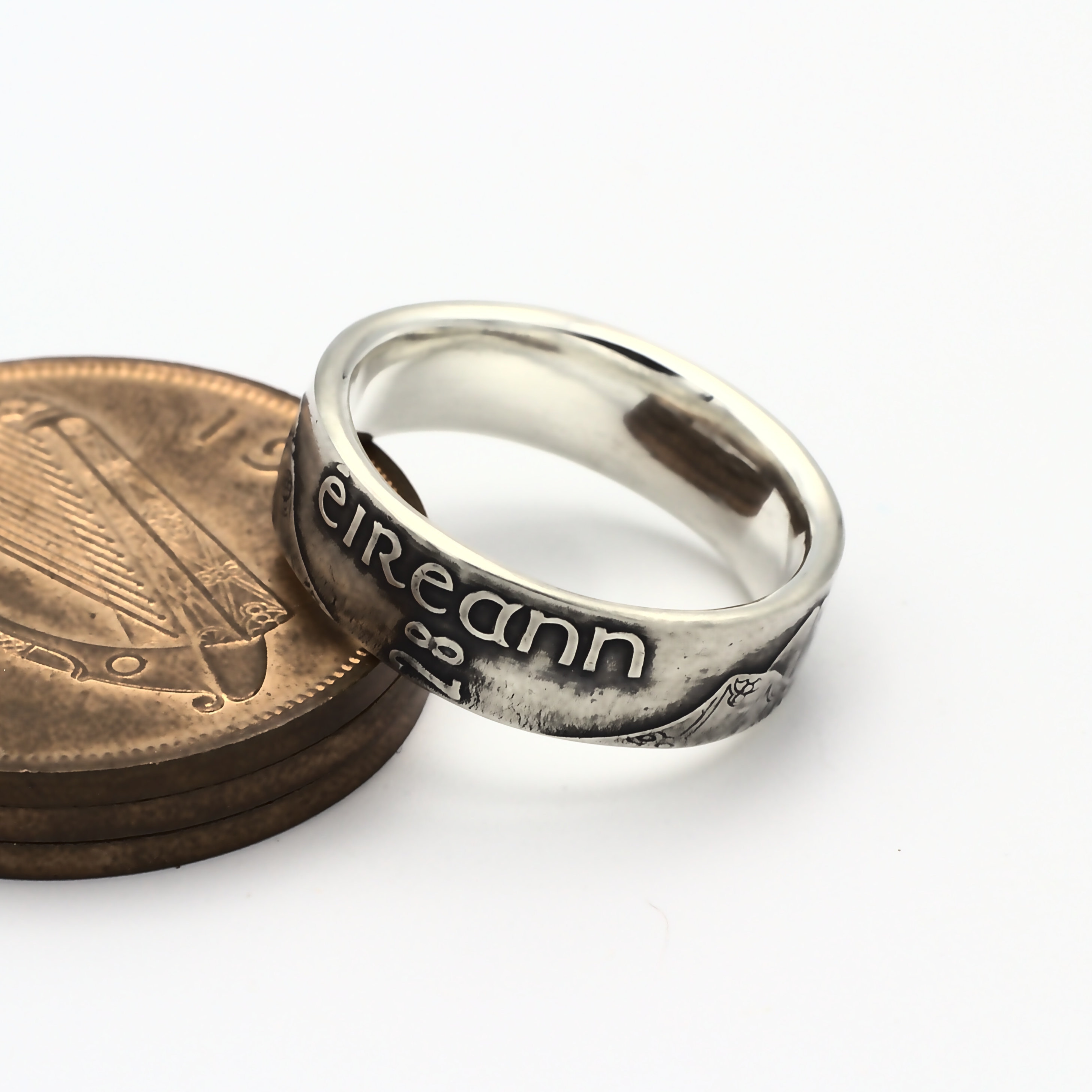 Irish Harp Coin Ring: Celtic Wedding Band, Silver Florin - Etsy