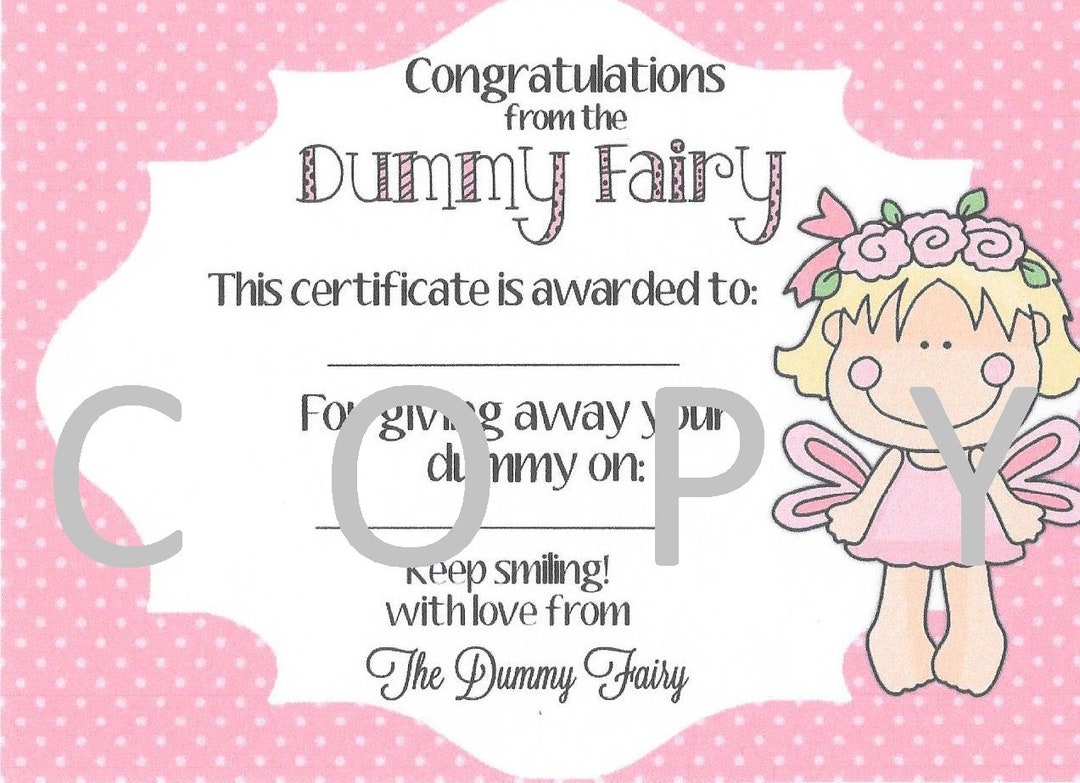 Children's PRINTABLE Dummy Fairy Certificate Girls - Etsy