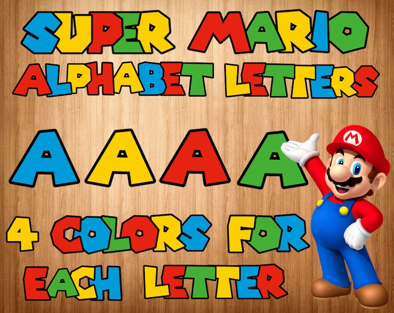 Super Mario Alphabet Clipart: 4-color Letters, Numbers, Symbols (PNG ...