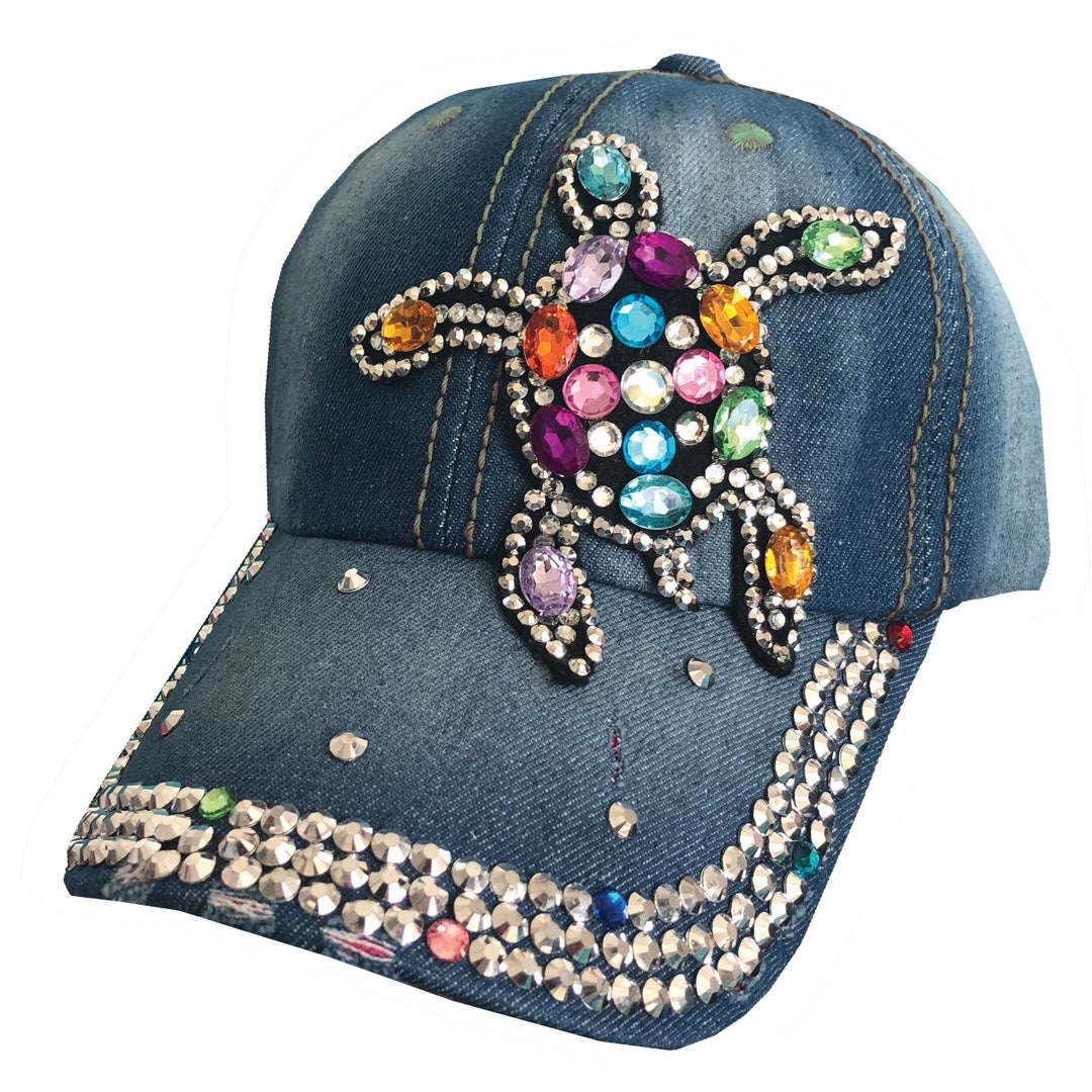 Crystal Sea Turtle Denim Hat | Jeweled Baseball Hat | Sea Turtle Hat ...