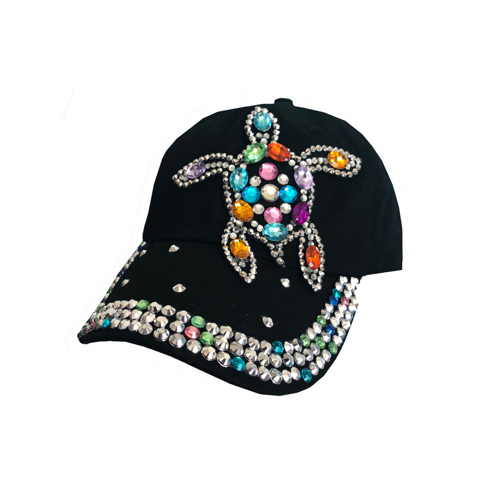 Crystal Sea Turtle Denim Hat Jeweled Baseball Hat Sea - Etsy