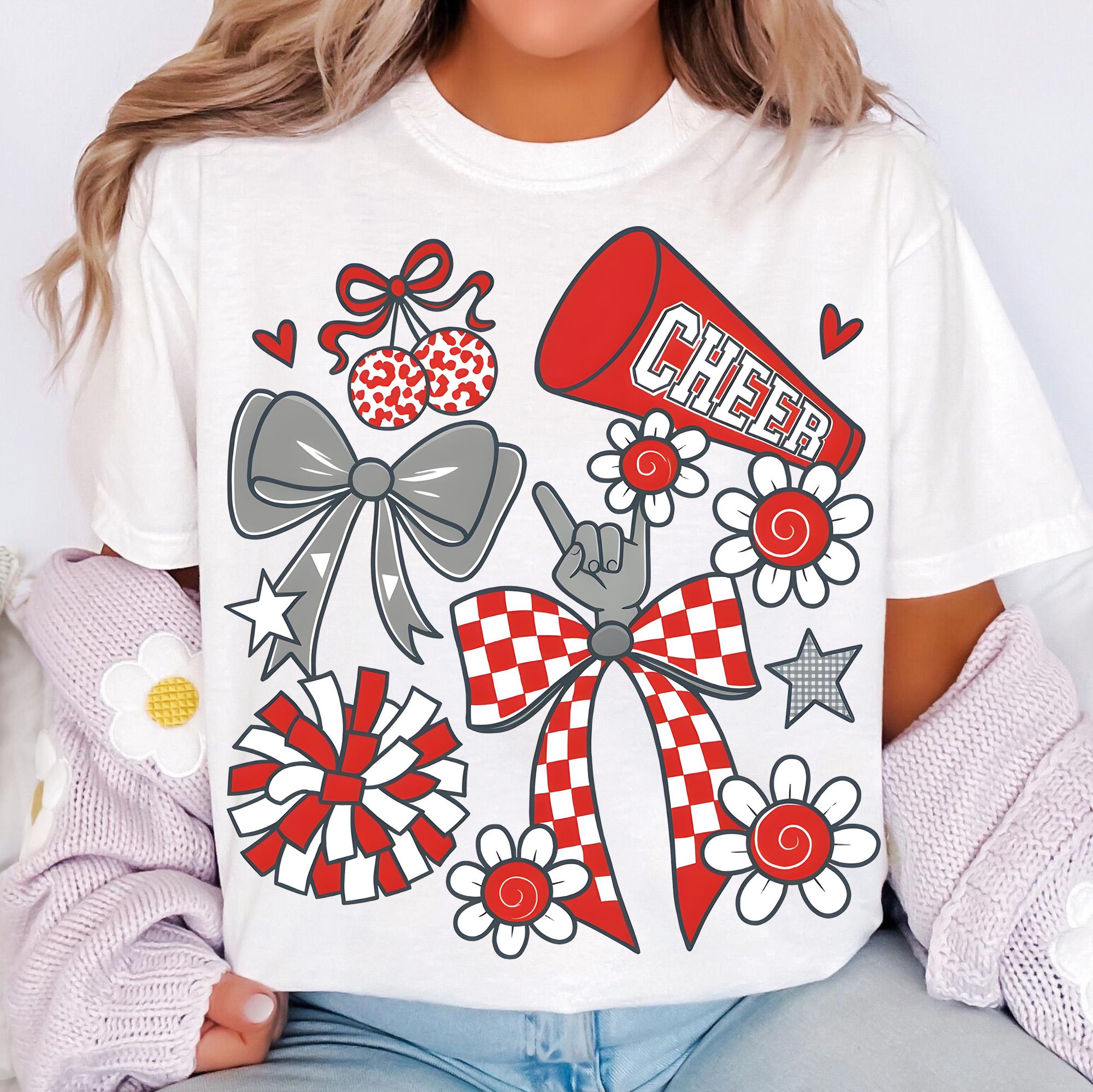 Preppy Cheerleader Coquette PNG – Gray Red Cheer Mom Shirt Design ...
