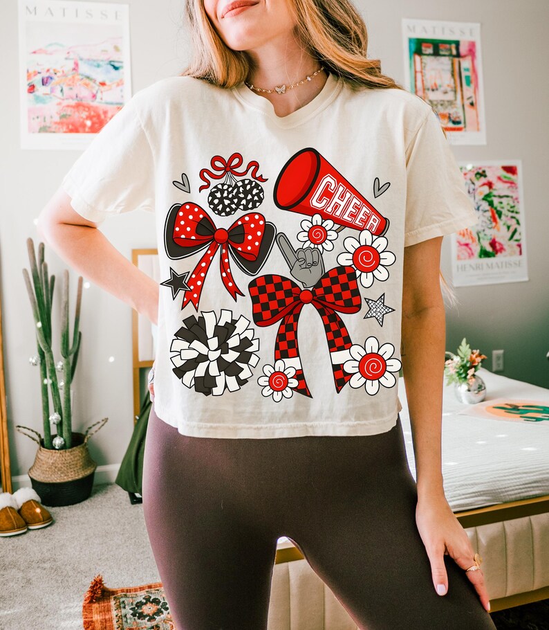 Preppy Cheerleader Coquette PNG – Red Black Cheer Mom Shirt Png – Cheer ...