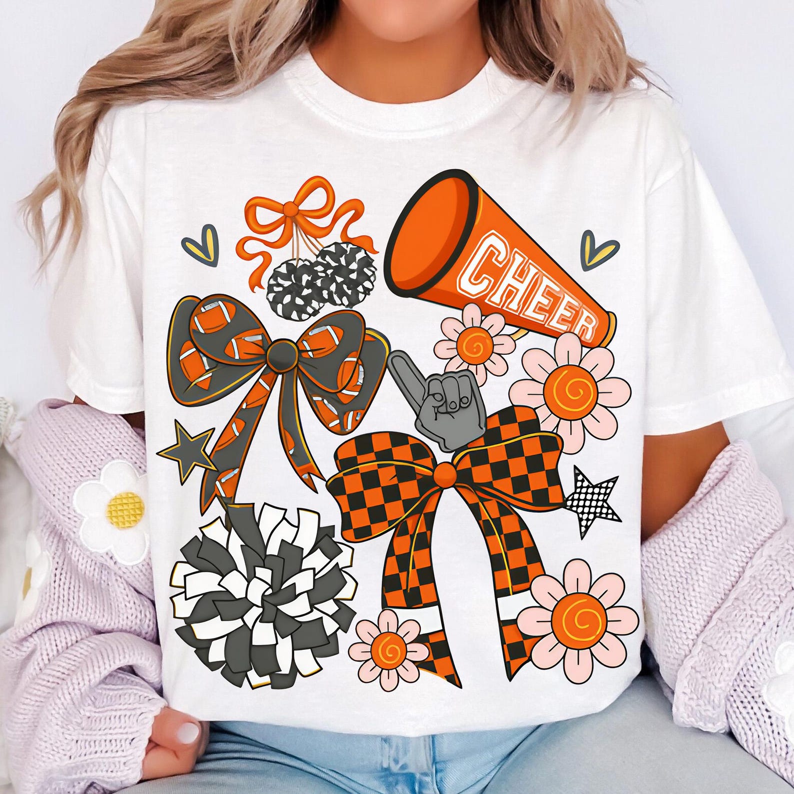 Preppy Cheerleader Coquette PNG – Orange Cheer Mom Shirt Design – Cheer ...