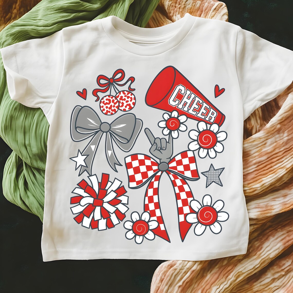 Preppy Cheerleader Coquette PNG – Gray Red Cheer Mom Shirt Design ...