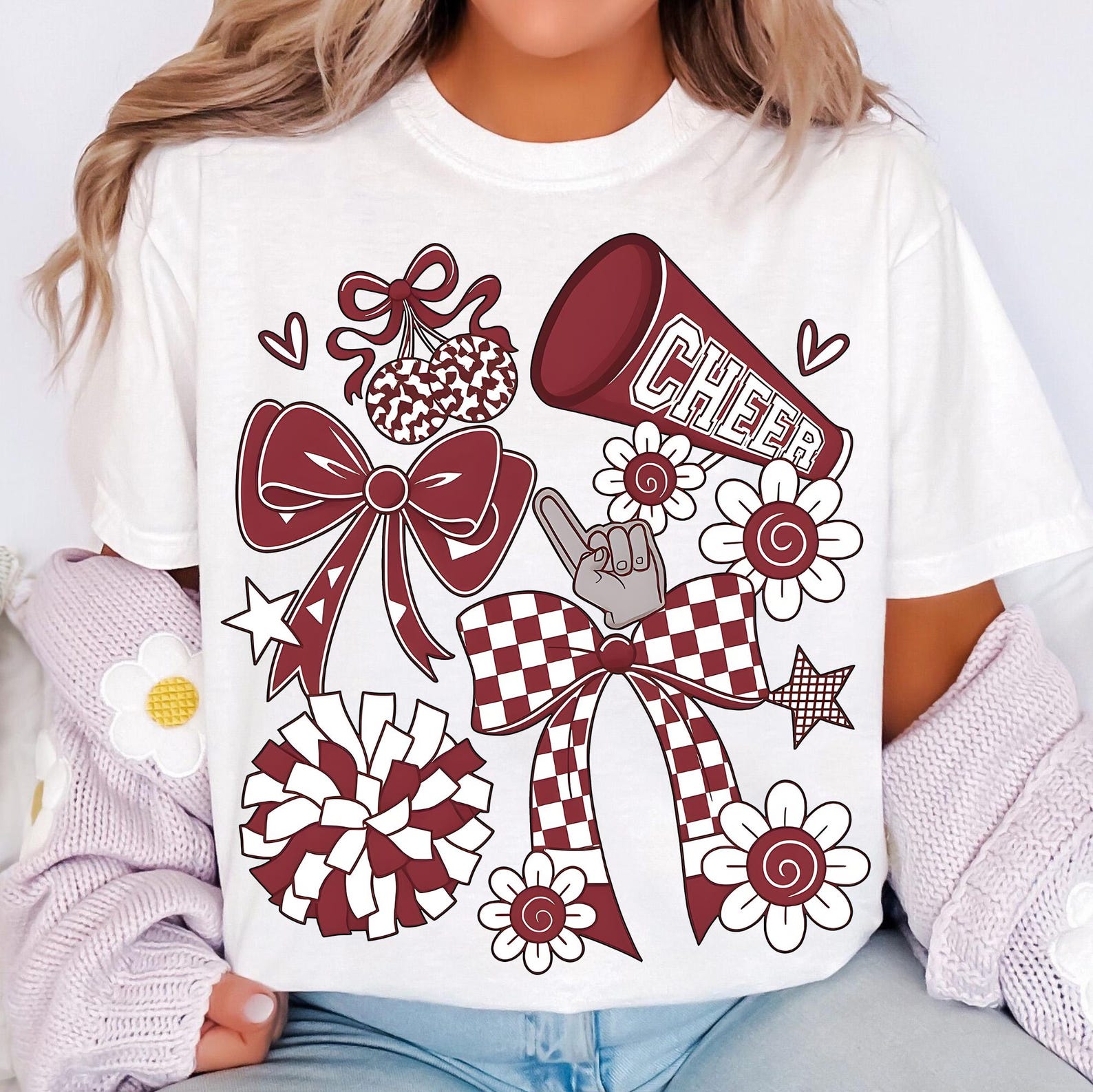 Preppy Cheerleader Coquette PNG – Maroon Cheer Mom Shirt Design – Cheer ...