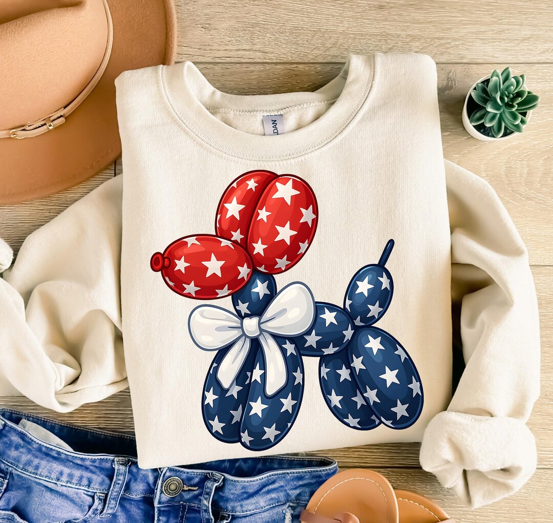 Patriotic Balloon Dog PNG, Coquette 4th of July Png, Cute American Flag ...