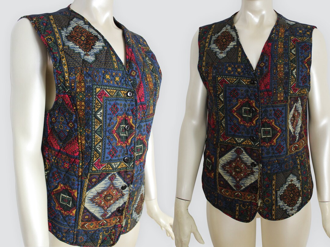 Vintage Chaleco acolchado Top 90s Mujer Chaleco Estampado Chaqueta Sin Mangas Chaqueta De Mujer ...