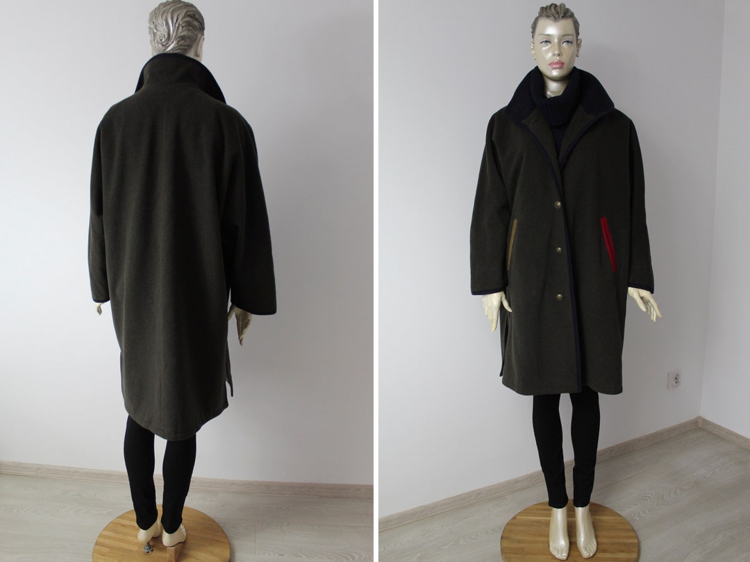 Olive Wool Coat 80s Green Brown Oversized Jacket Batwing - Etsy