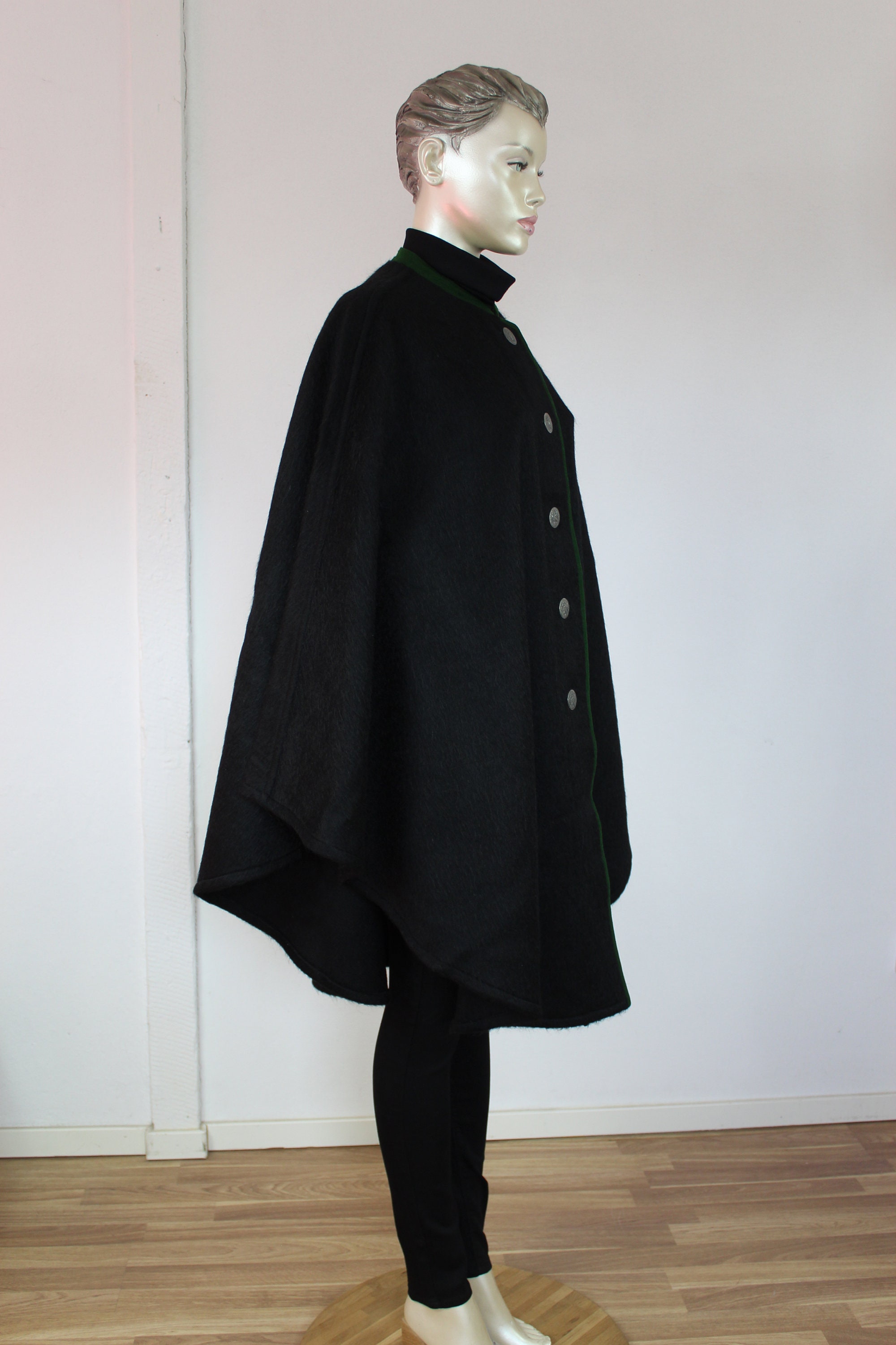 discount store Wool Cape Coat 50s Green Grey Tyrol Maxi Long Style Coat ...