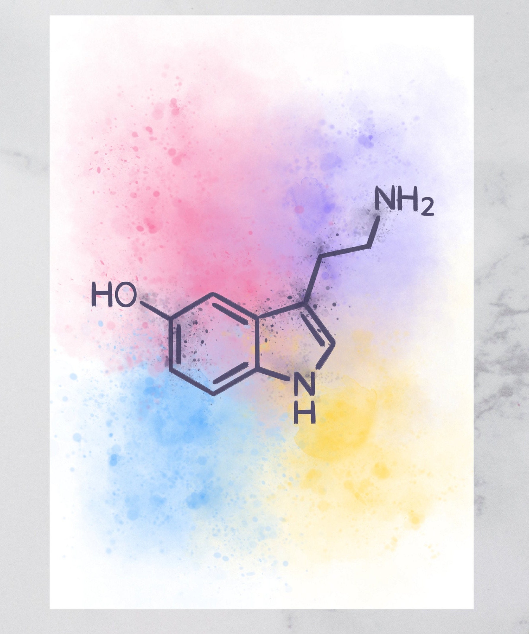 Serotonin Molecule Poster Watercolour Biochemistry Art Organic ...