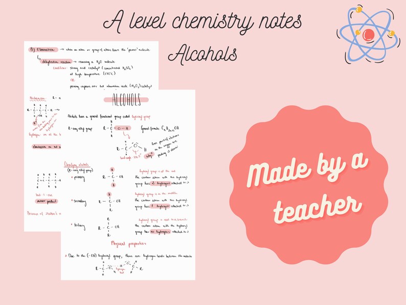 Alcohols A Level Chemistry Notes Digital Notes for Exam - Etsy India