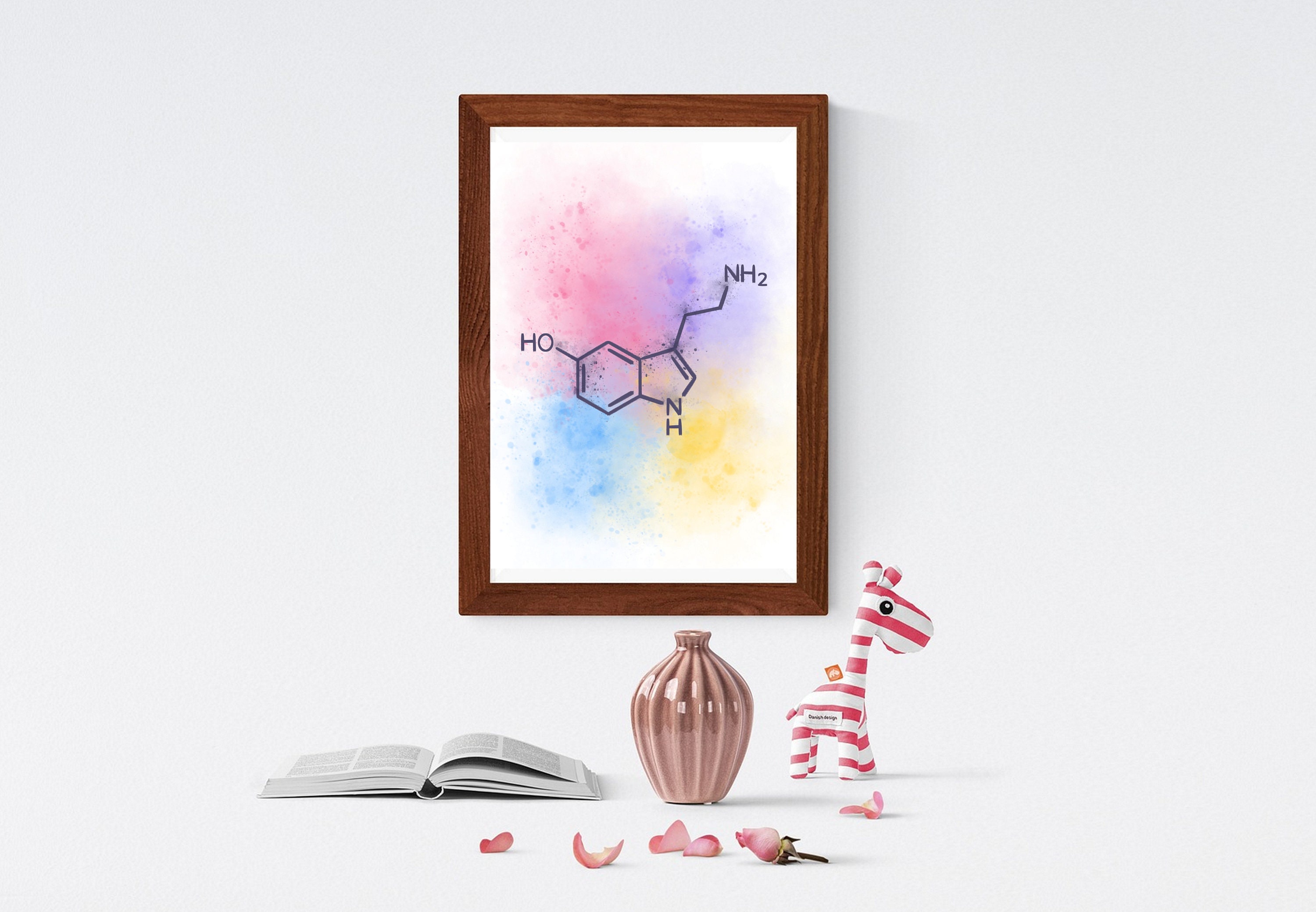 Serotonin Molecule Poster Watercolour Biochemistry Art Organic ...