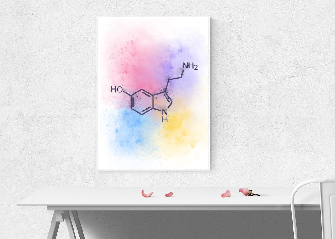 Serotonin Molecule Poster Watercolour Biochemistry Art Organic ...