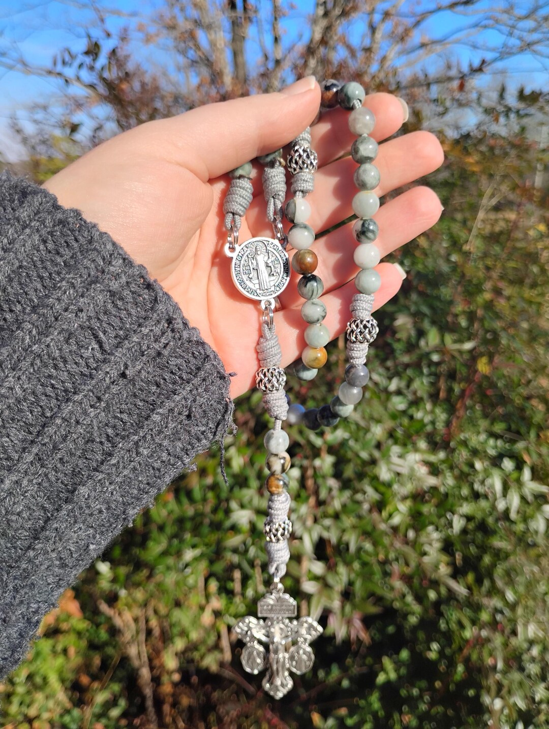 St. Benedict Paracord Rosary Made With Eagle Eye Gemstone Beads - Etsy