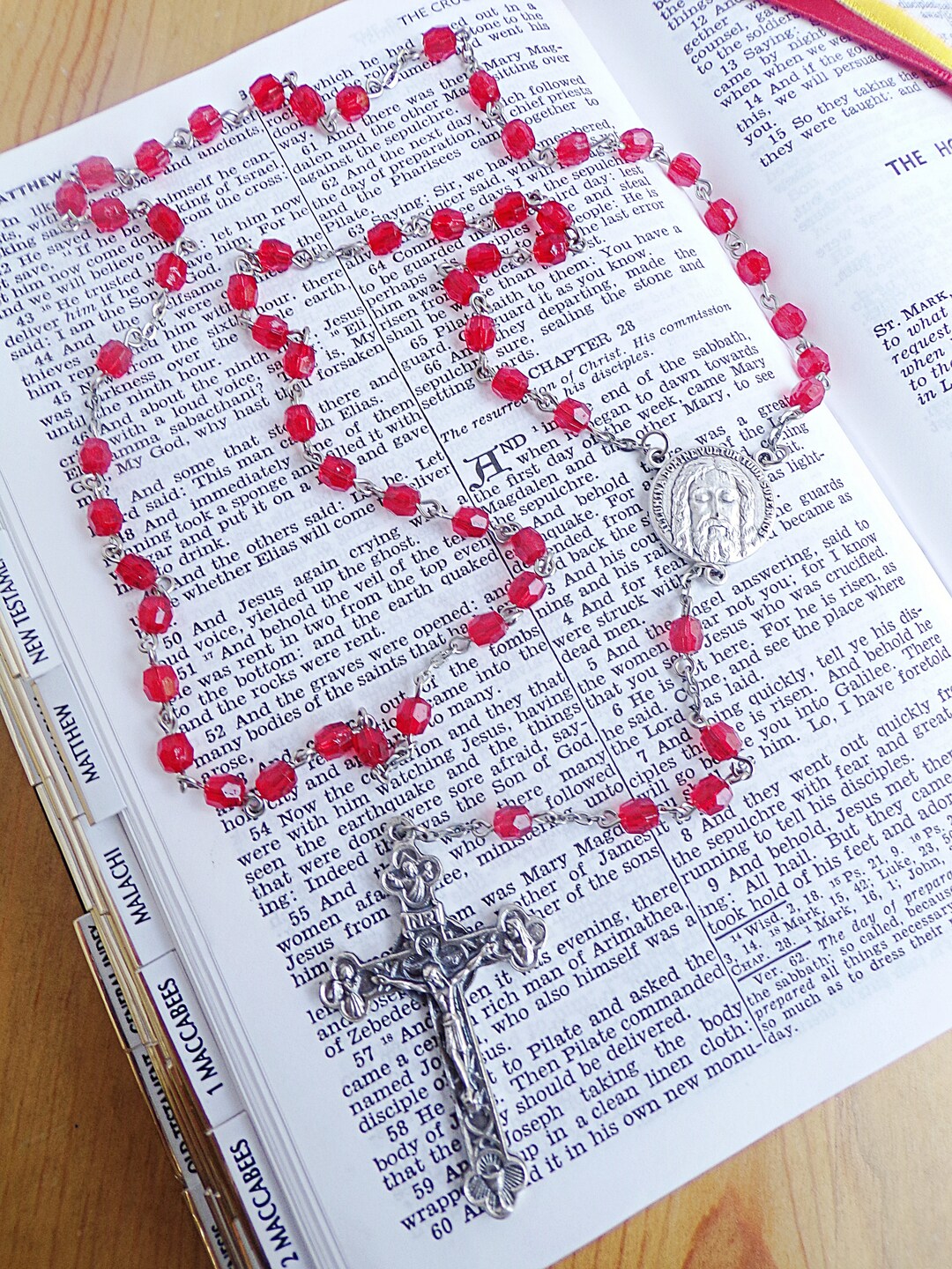 Holy Face of Jesus Chain Rosary With Red Glass Beads - Etsy