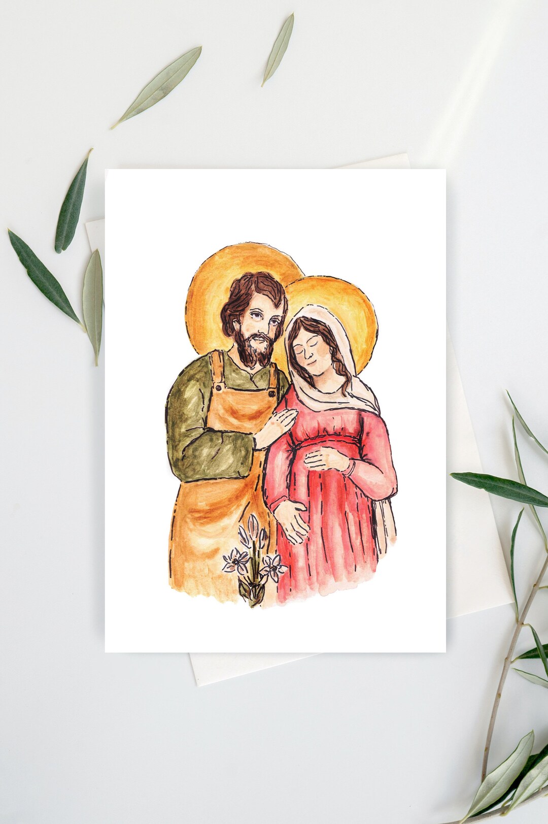 St. Joseph and Virgin Mary With Child Watercolor Print (digital ...