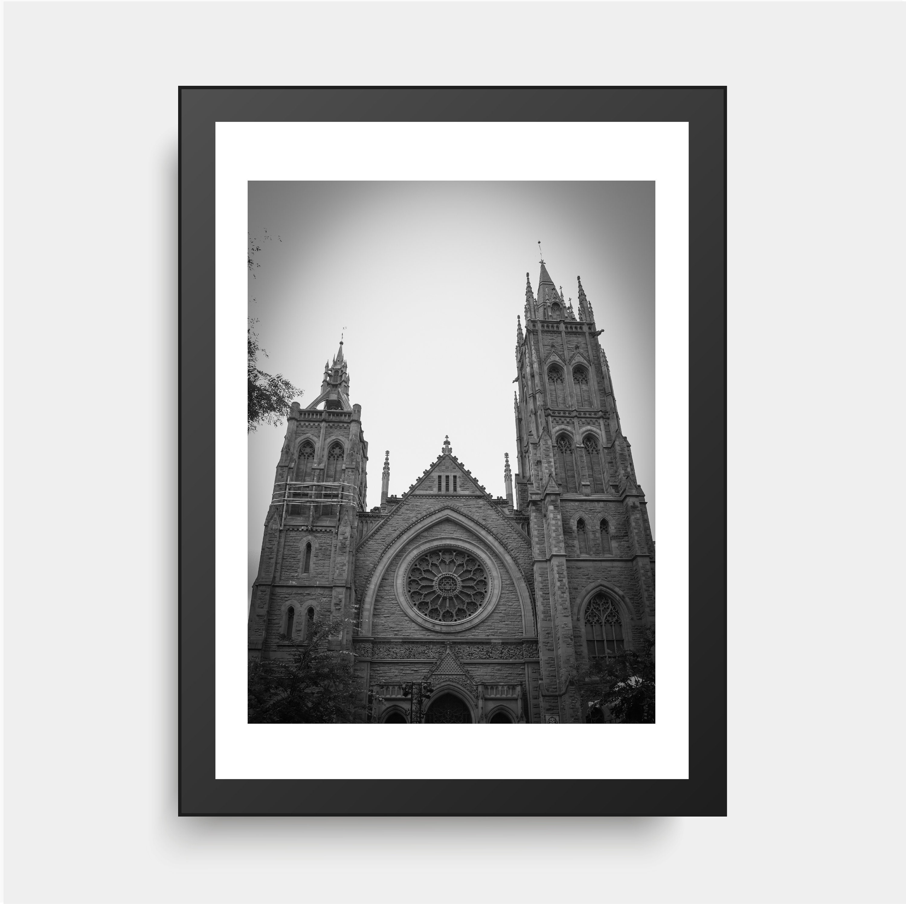 Victorian Gothic Rose Window & Towers, Gothic Architecture, Black and ...