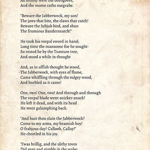 Jabberwocky Lewis Carroll, Poem by Lewis Carroll, Vintage Paper Background Lewis Carroll Poster ...