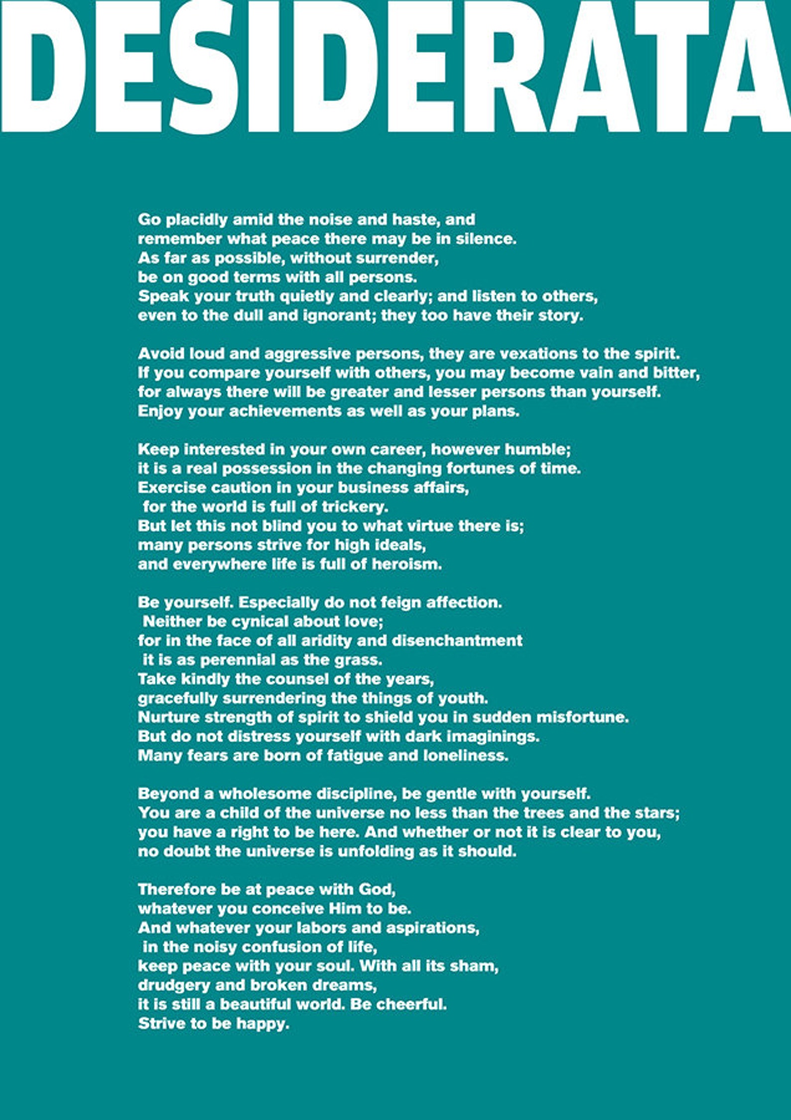 Desiderata by Max Ehrmann Desiderata Poem Poster Desiderata | Etsy