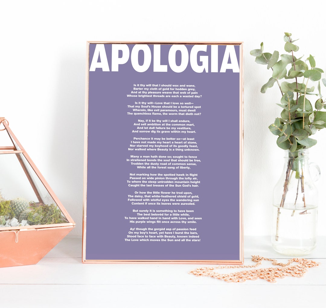 Apologia by Oscar Wilde, Apologia Poem Poster, Apologia Poetry Wall Art ...