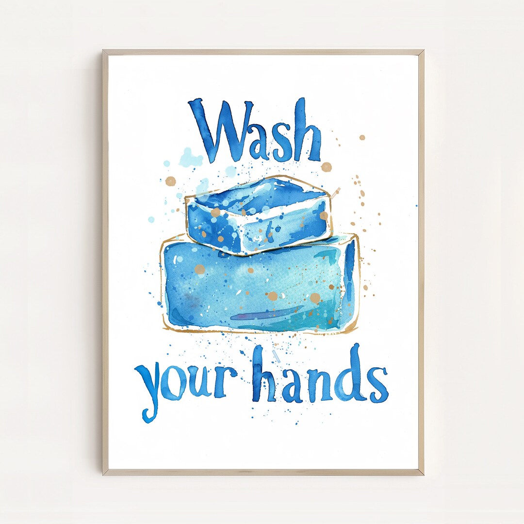 Watercolor Wash Your Hands Poster Bathroom Print Bathroom Decor ...