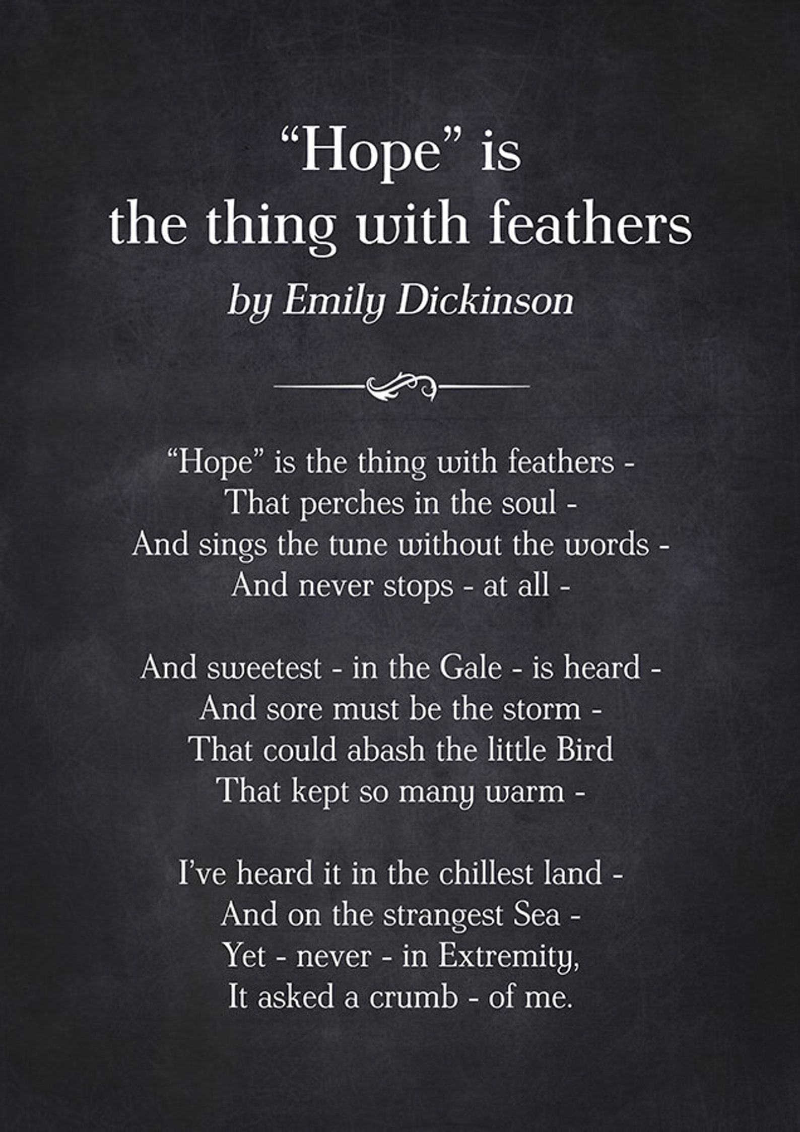 Hope is the Thing With Feathers by Emily Dickinson Hope Poem - Etsy
